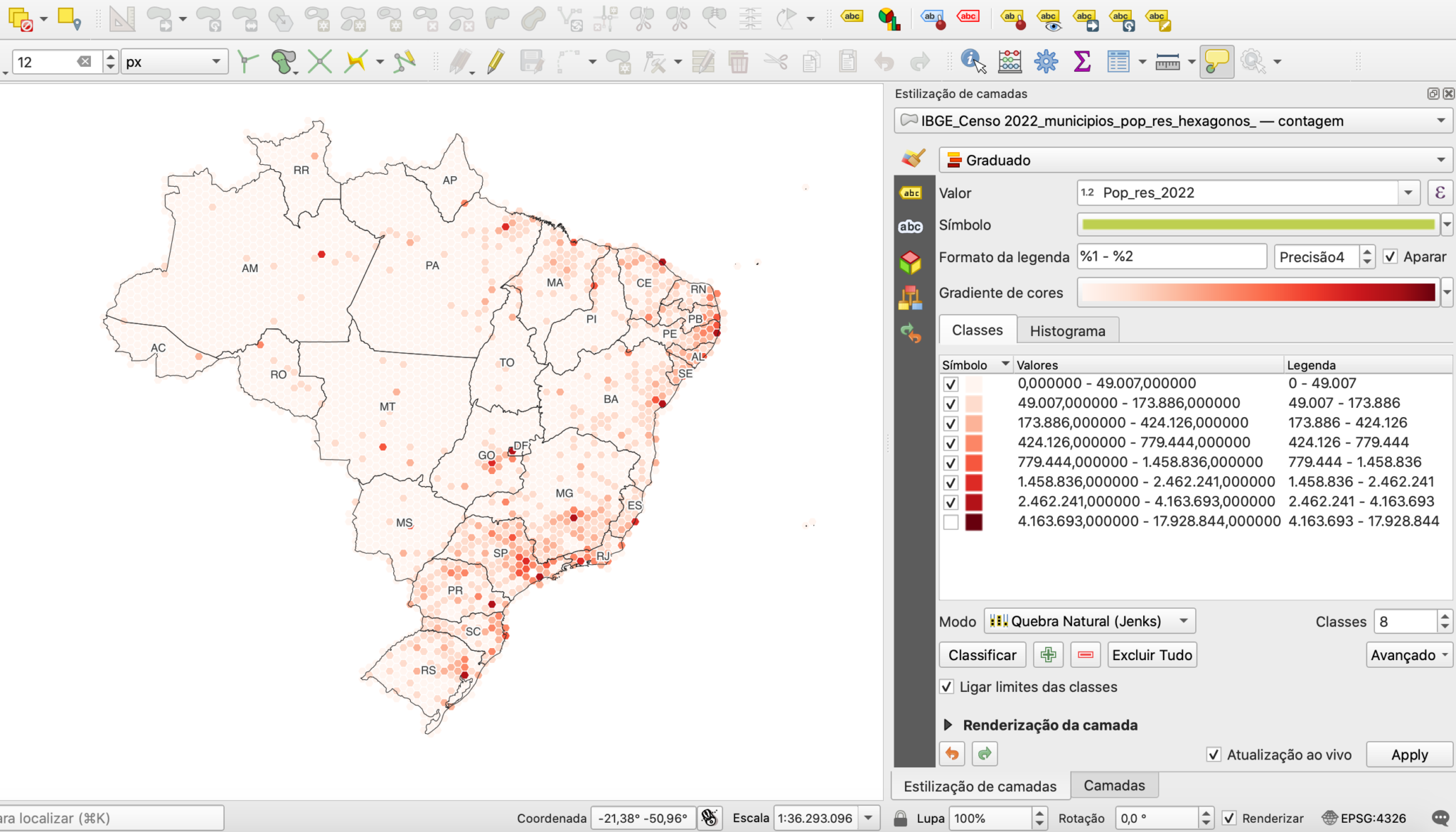 Mapa hexagonal com dados do Censo IBGE 2022 - qualimapas.com
